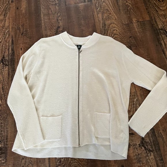 Hunt Club | Sweaters | Very Classy White Wool Zip Up Sweater Size L ...